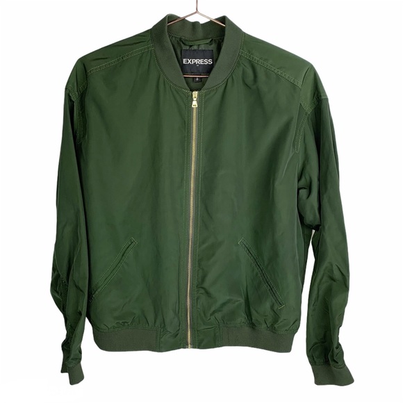 Express | Jackets & Coats | Express Ruched Detail Bomber Jacket Olive ...